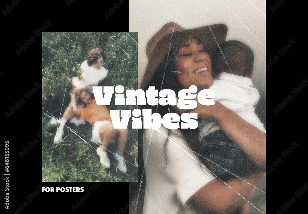 Nostalgia Vibes Poster Photo Effect Mockup Stock Template | Adobe Stock