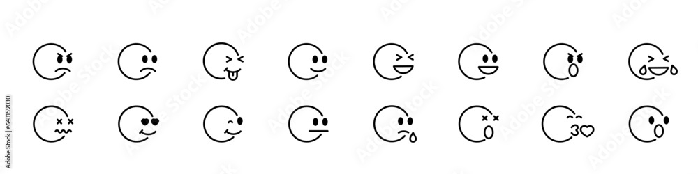 Emoji set. Set of thin line smile emoticons isolated over transparent ...