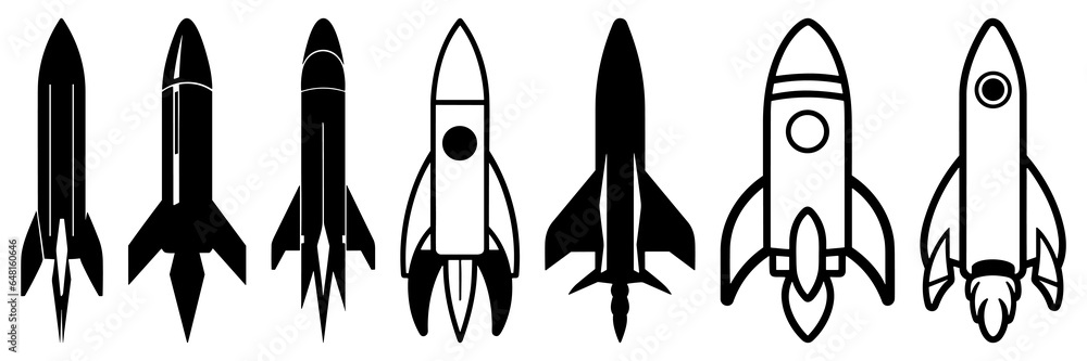 Rocket space silhouettes set, large pack of vector silhouette design ...