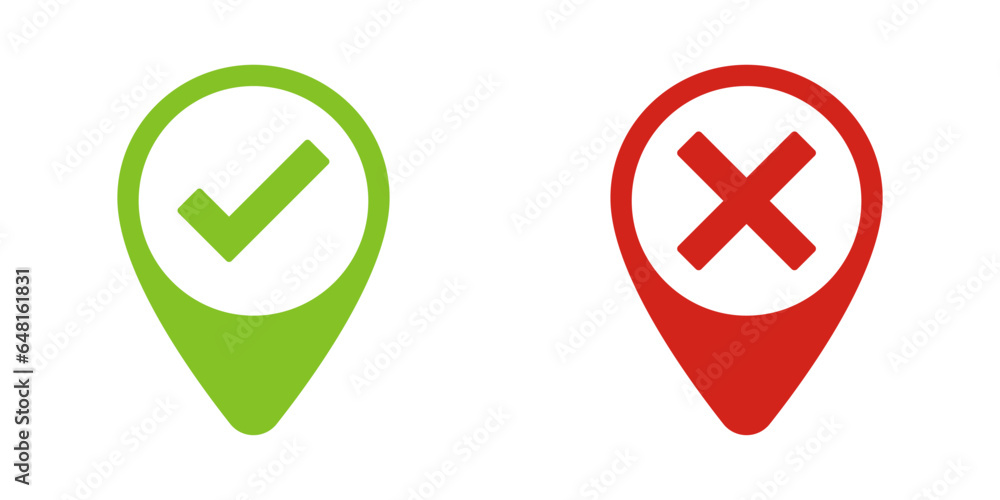 Mark on the map with a checkmark and a cross. Illustration Stock Vector ...