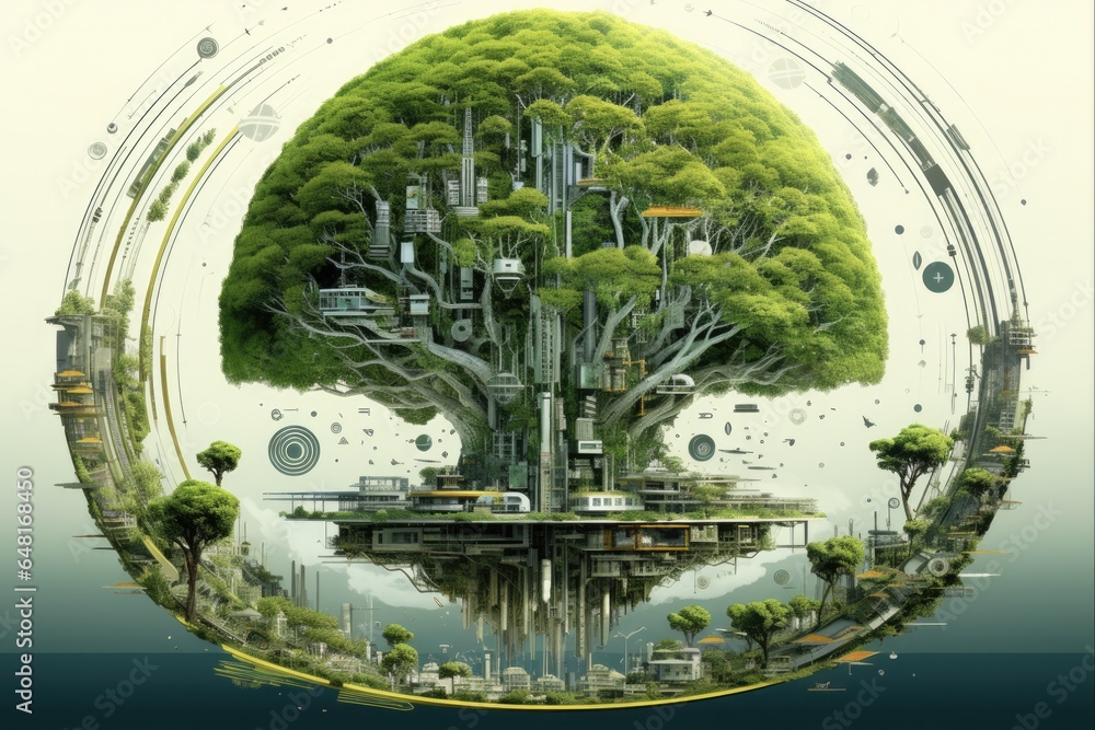 Green Economy Illustrated: GEN AI Tree with Earth Icons for Circular ...