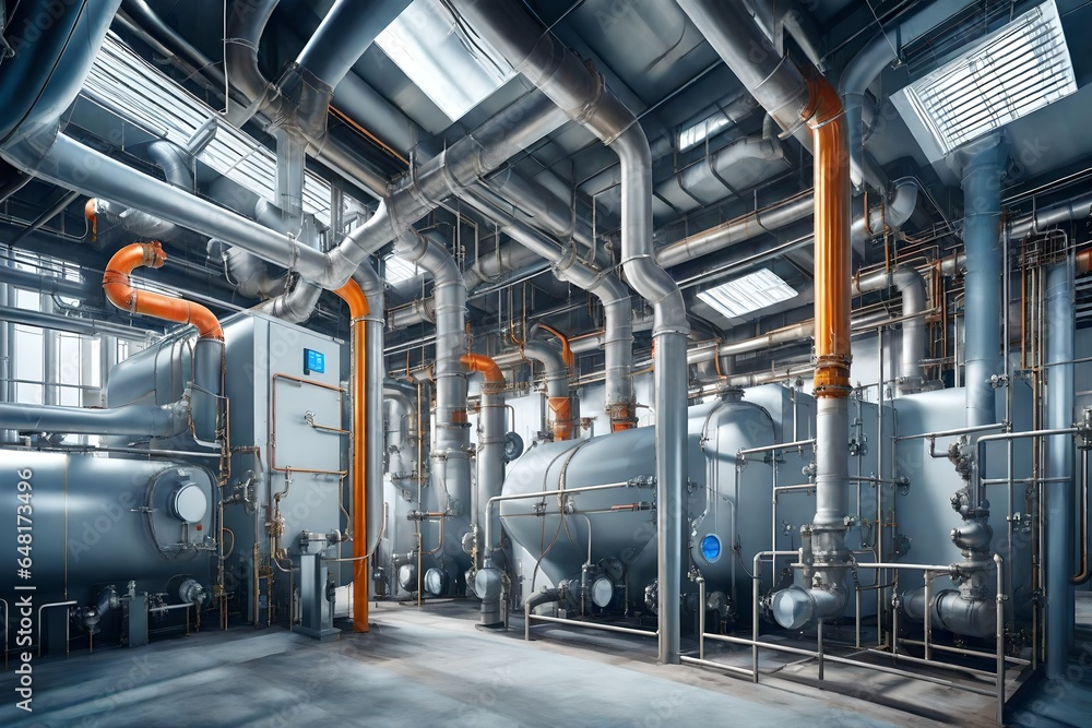 Industrial interior chiller and boiler HVAC heating Ventilation air ...