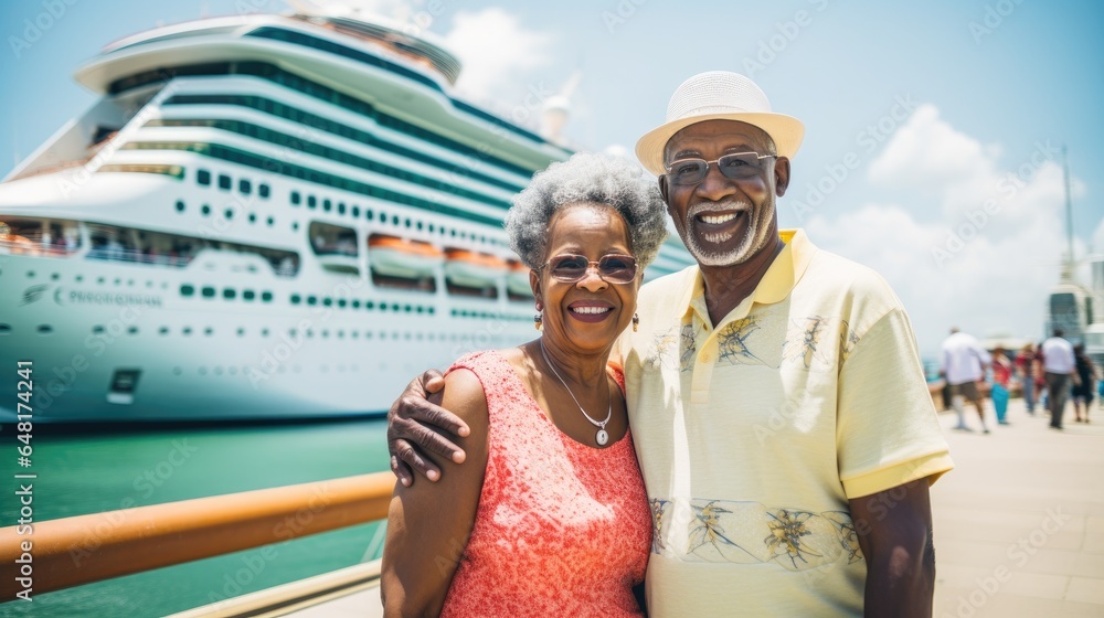Black married couple enjoy a cruise travel. Stock Illustration | Adobe ...