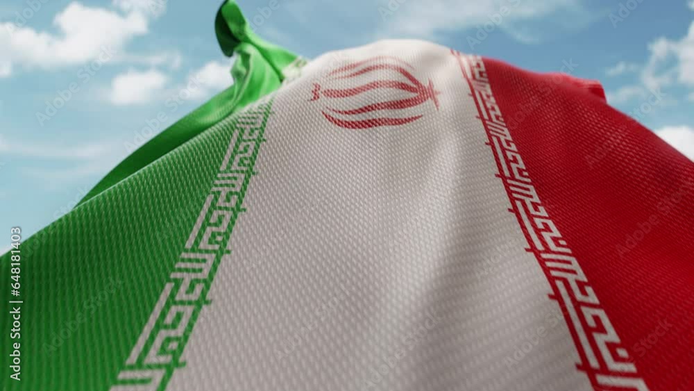 Wavy flag of Iran blowing in the wind in slow motion. Waving colorful ...