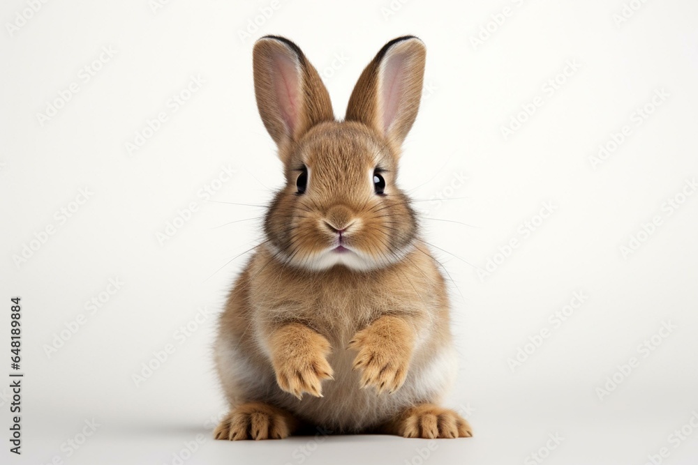 Easter bunny rabbit in jean dungarees overalls on white background ...
