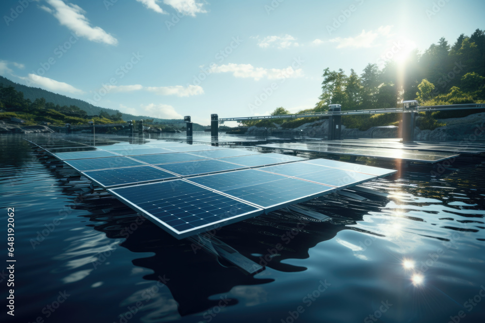 A concept design for floating solar panels on reservoirs, optimizing land use for solar power ...