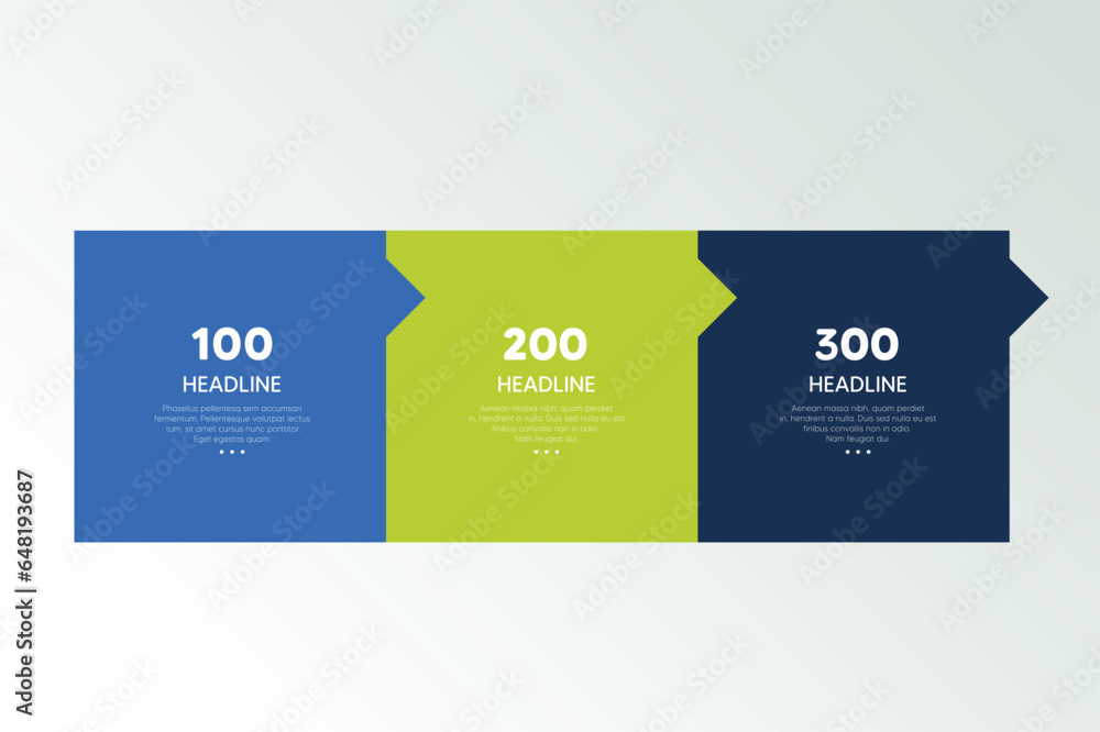 Three step arrow template for presentation. 3 steps options, elements ...