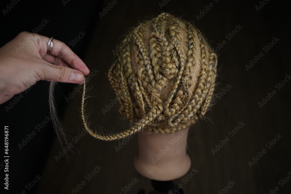 African braid with Kanekalon on a mannequin, afro-locks on a frame ...