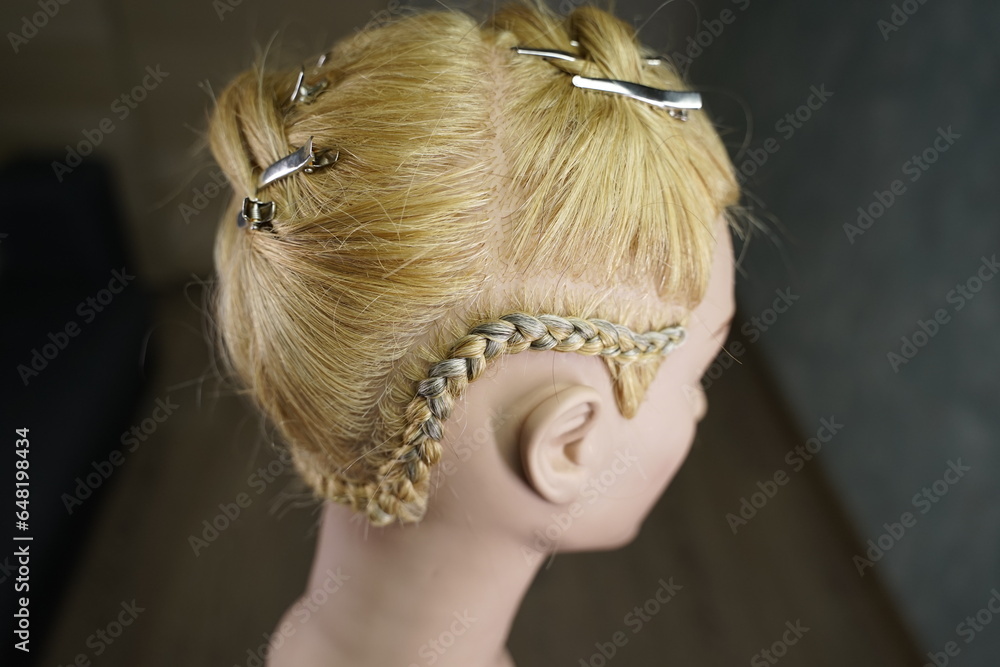 African braid with Kanekalon on a mannequin, afro-locks on a frame ...
