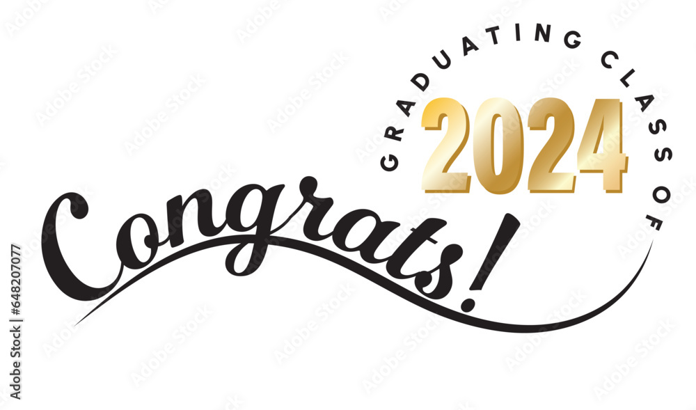 Congrats Graduation Class of 2024 in Black and Gold Type on Swoosh and ...
