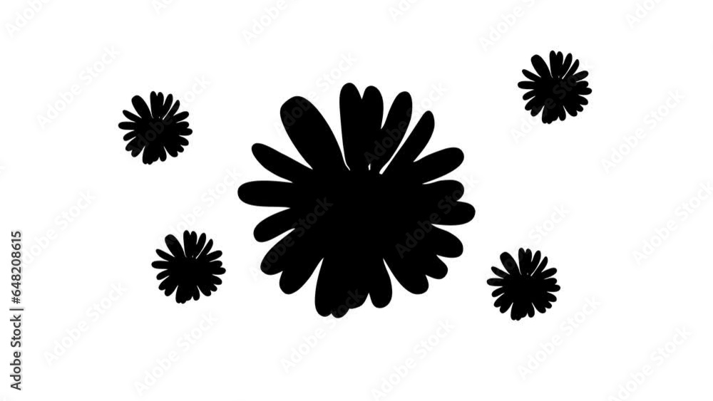 Zoom in and out animation the chamomile symbol. Large black symbol in ...