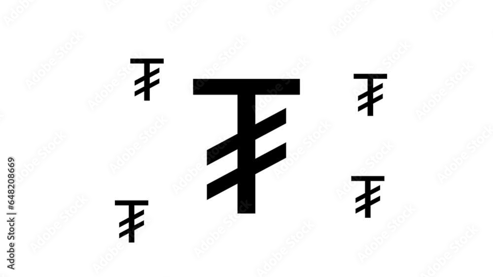 Zoom in and out animation the tugrik symbol. Large black symbol in the ...