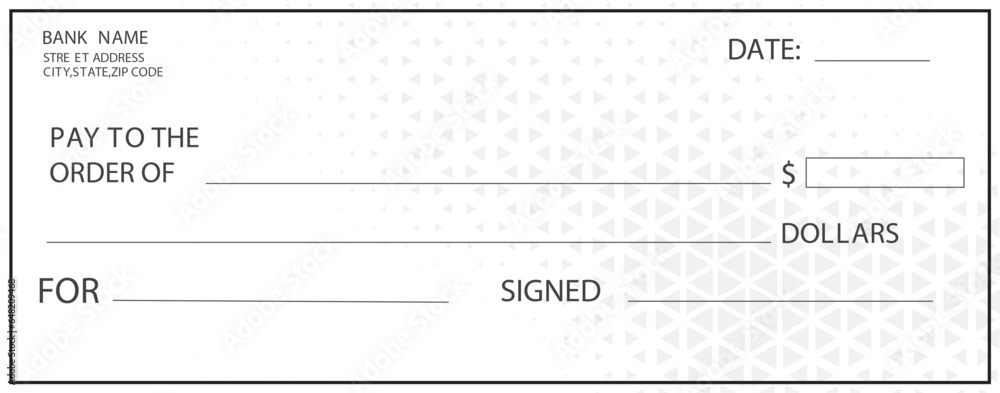 Blank bank cheque. Personal desk check template Stock Vector | Adobe Stock
