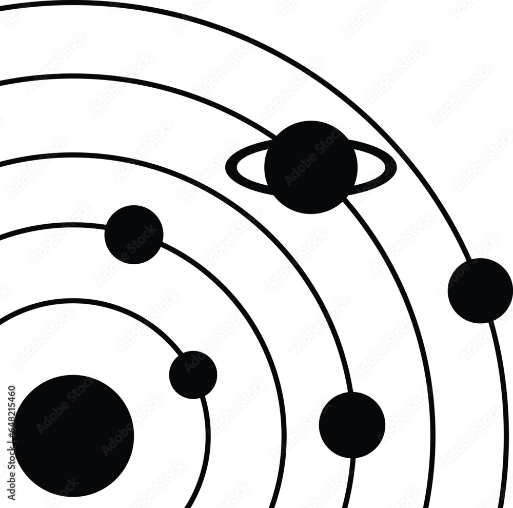 black and white solar system vector illustration graphic design vector ...