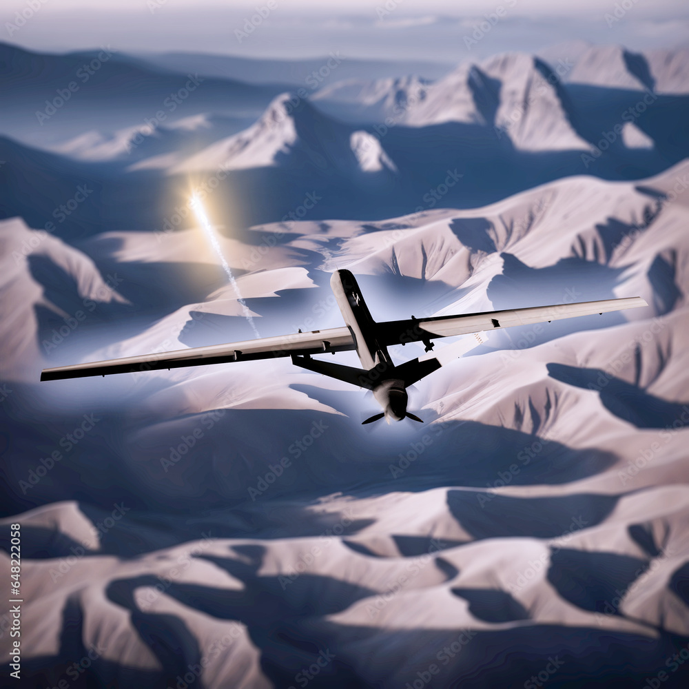 Satellite view of land, war operations, sci-fi. Military target. Drone ...