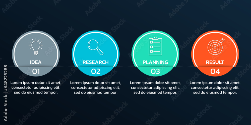 4 step infographic template. Process diagram, business presentation with modern icons and arrows ...