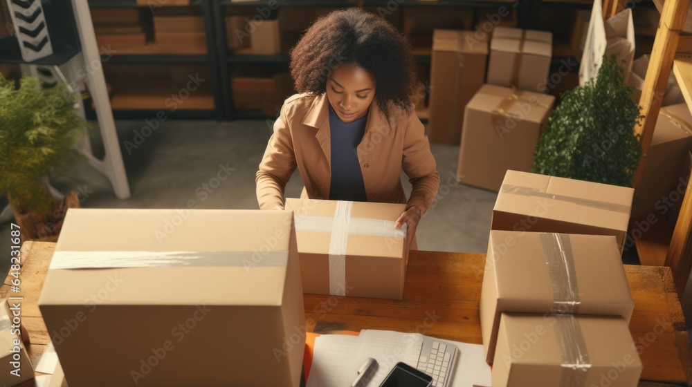 small business delivery entrepreneur female woman hand prepare pacjing ...