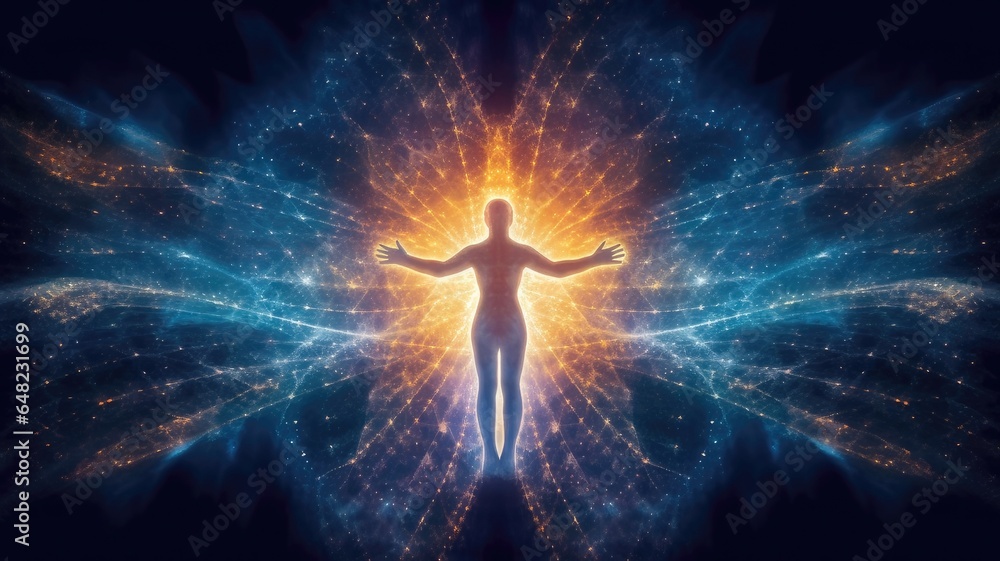 Exploring the Gateway to Another Universe. Radiant Human Figure ...