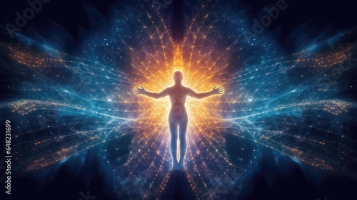 Exploring the Gateway to Another Universe. Radiant Human Figure ...