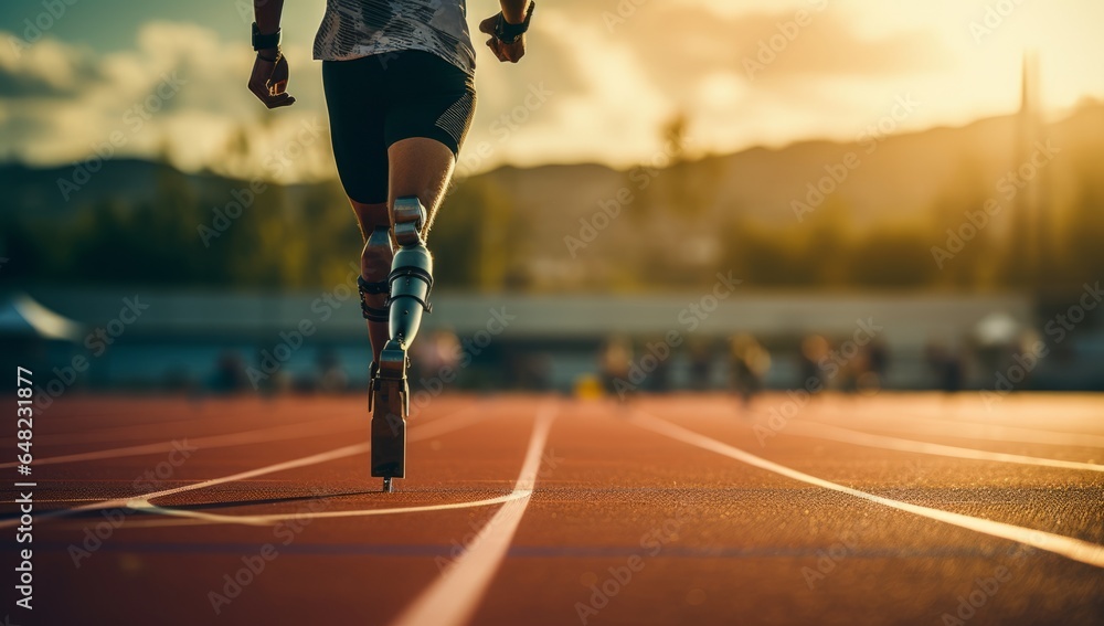 Disabled male runner on prosthetic leg disable man on sport race sport ...