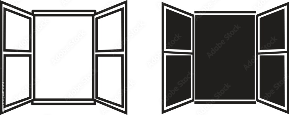 Opened glass window icon set in line and flat. isolated on transparent ...