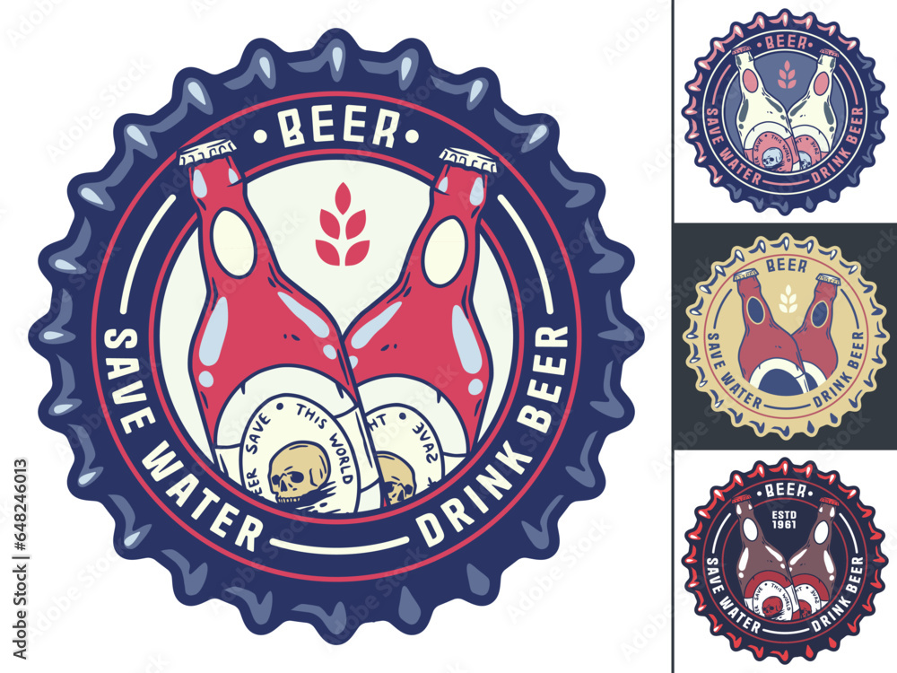 Beer cap vector set or brew emblems or craft beer logos. Labels or ...
