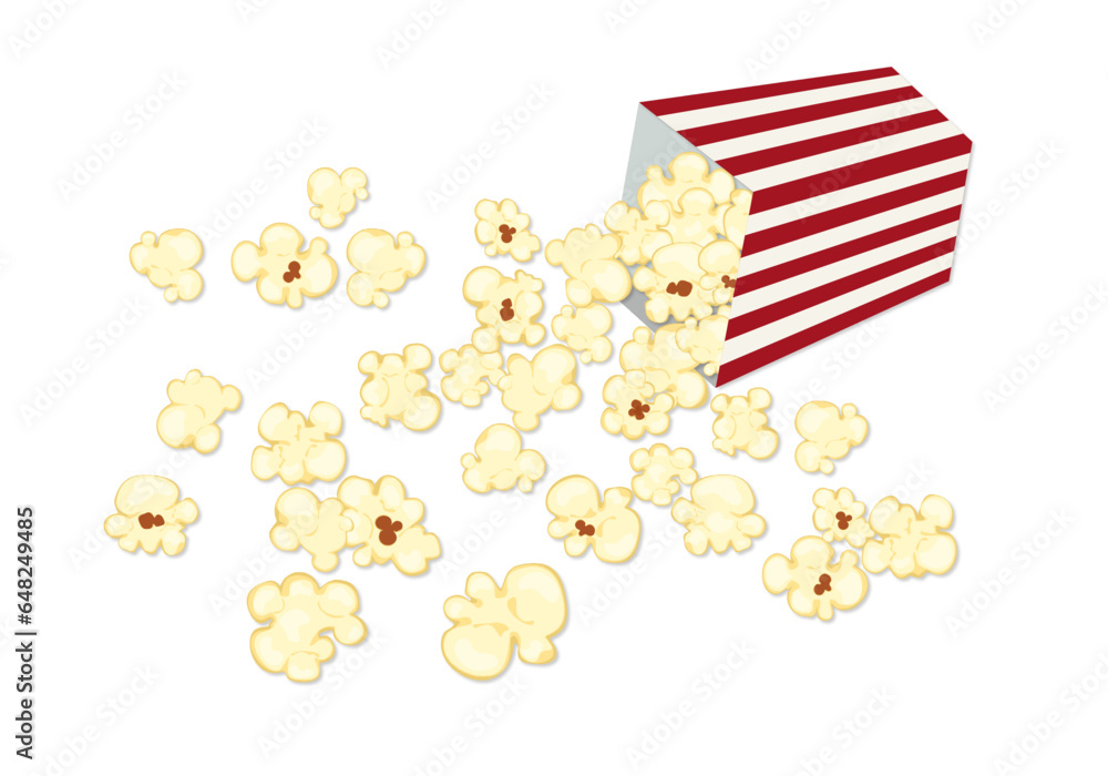 Vector illustration of popcorn spilling out of a red and white ...