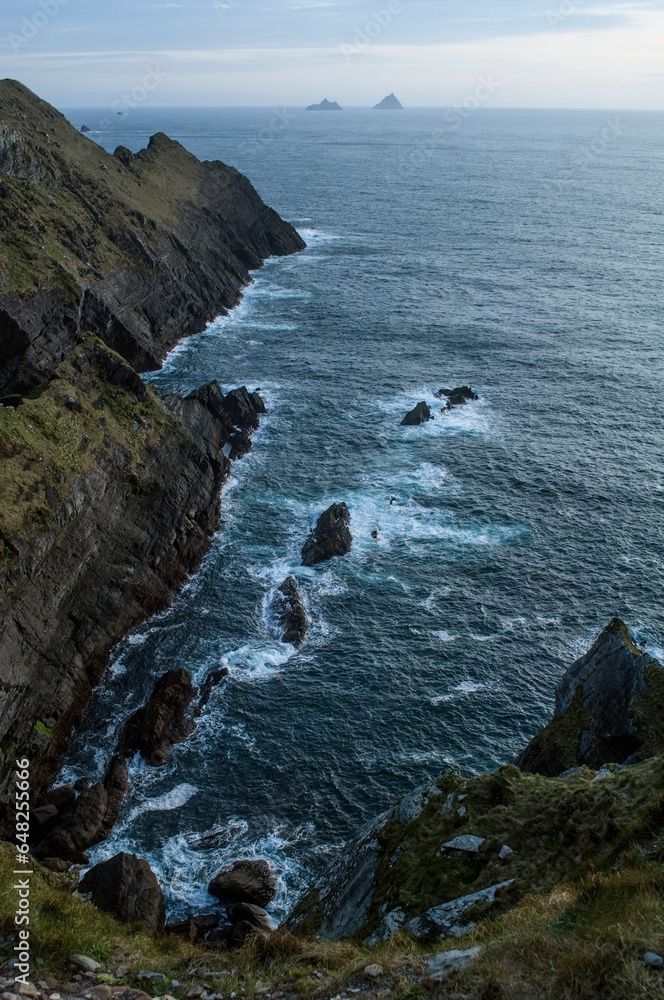 Skellig michael and little skellig viewed from the cliffs above ...