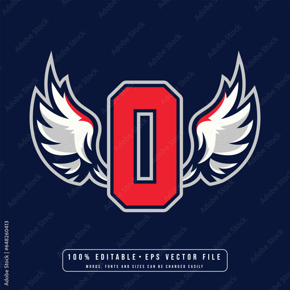 O wings logo vector with editable text effect. Editable letter O ...