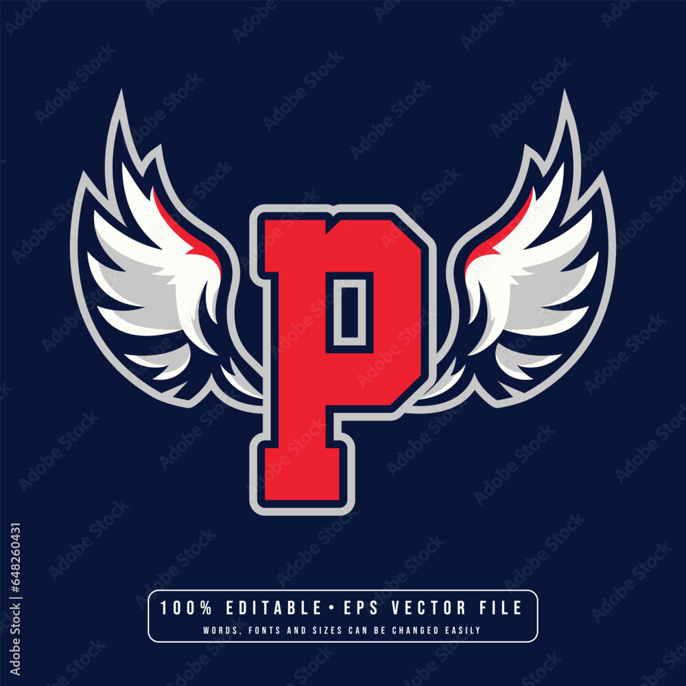 P wings logo vector with editable text effect. Editable letter P ...