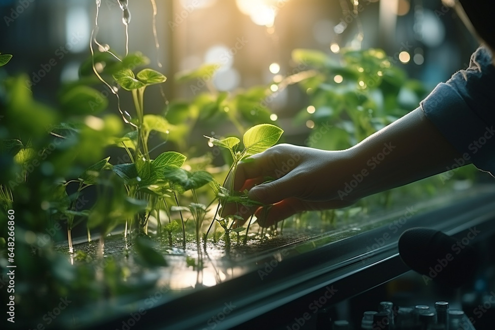 Science, environment and biotechnology concept. Growing and studying ...