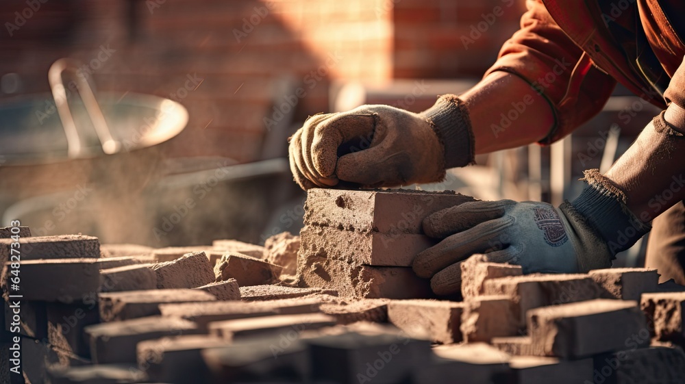 a professional builder's work. Zoom in on the hands of the builder as ...