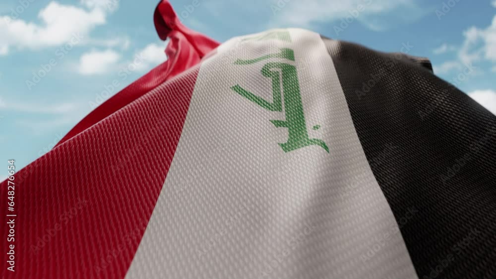 Wavy flag of Iraq blowing in the wind in slow motion. Waving colorful ...