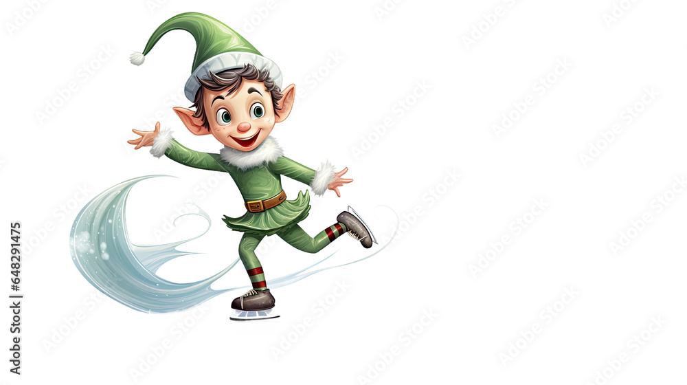 an elf waving while ice skating isolated on a transparent background ...