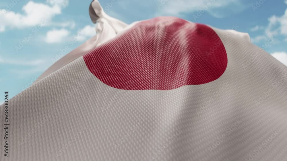 Wavy flag of Japan blowing in the wind in slow motion. Waving colorful ...