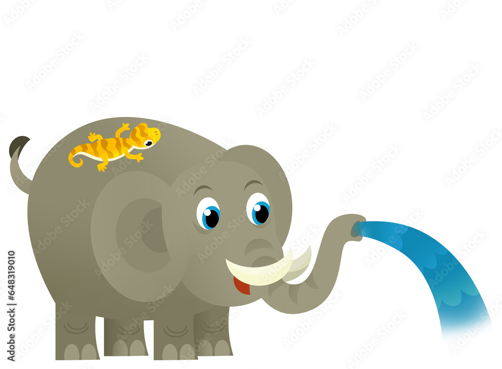 cartoon wild happy young elephant spilling water with other animal ...