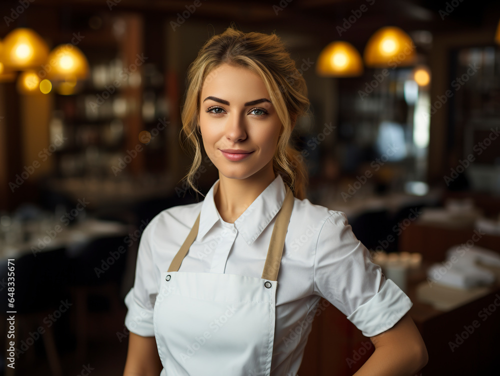 An attractive and talented female chef smiles as she poses for a photo ...