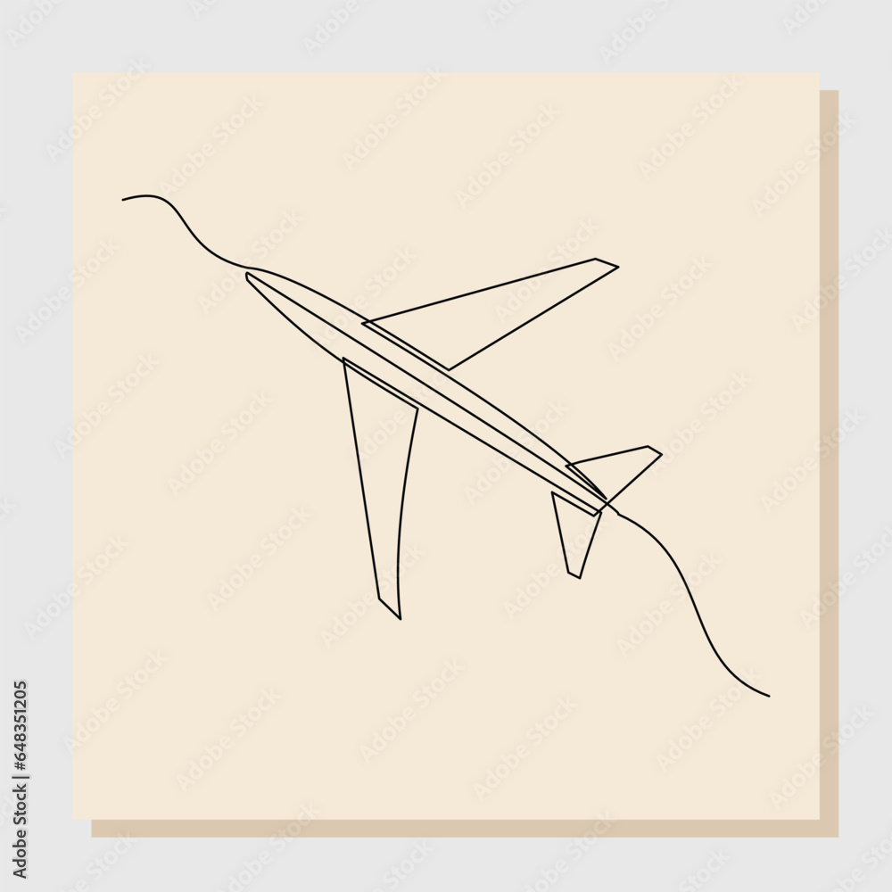 Continuous ingle one line drawing of flying airplane. line art of jet ...