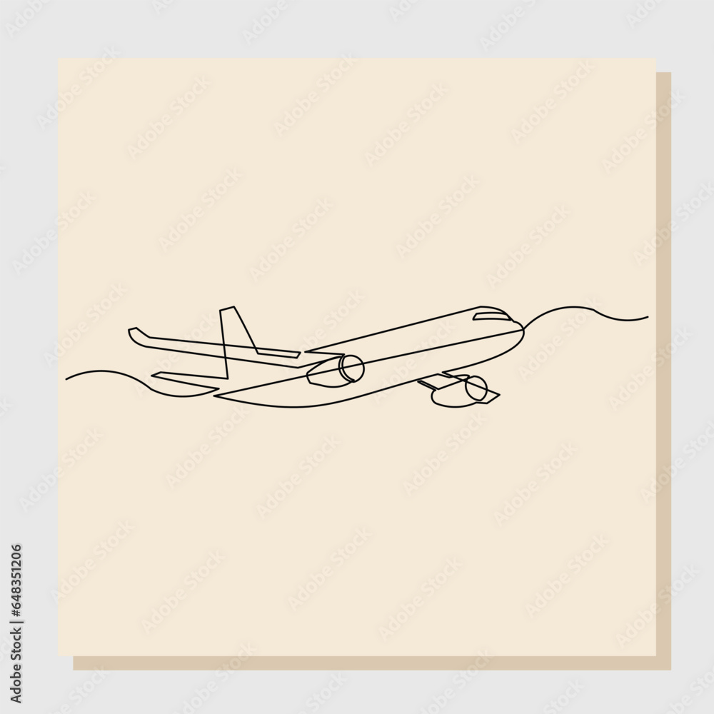 Continuous ingle one line drawing of flying airplane. line art of jet ...