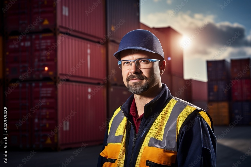 Generative AI : Male logistics coordinator managing harbor operations ...