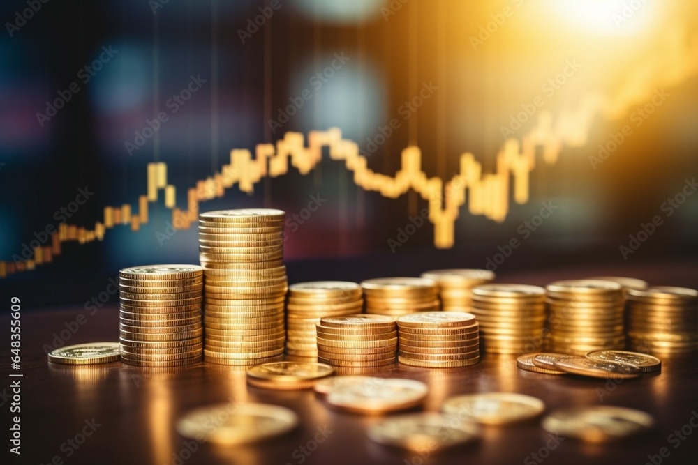 Generative AI : Gold money coin background are laid in graph.Business ...