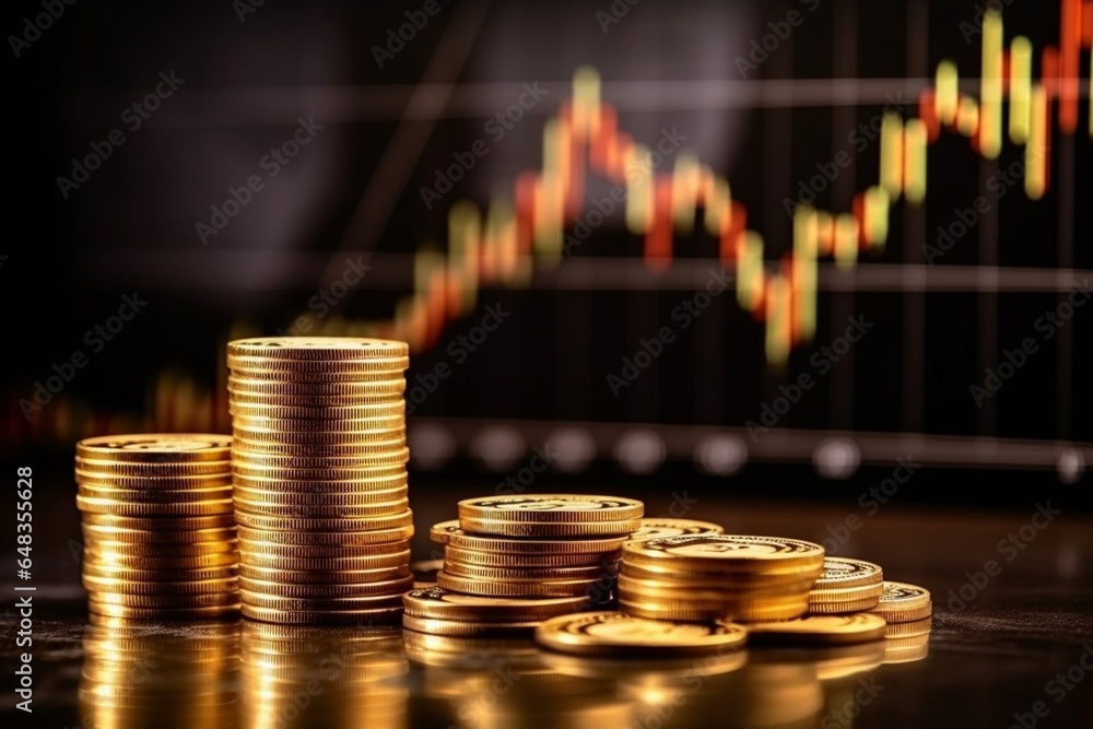 Generative AI : Gold money coin background are laid in graph.Business ...