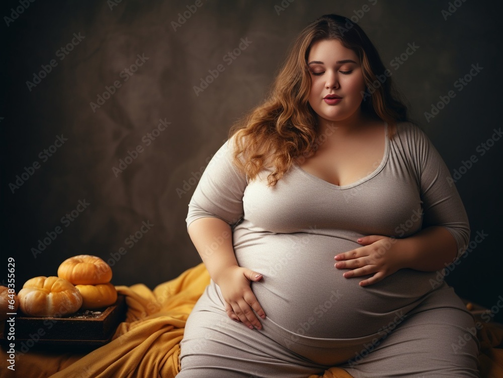 Generative AI : Portrait of an angry fatty woman making face sad isolated over white background ...