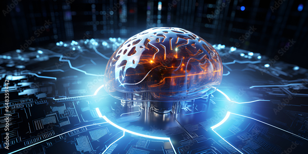 Abstract neon neural network futuristic artificial brain technology ...