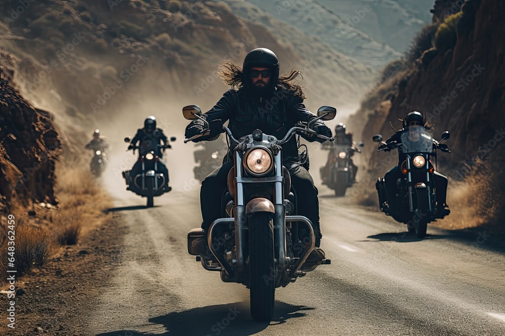 Collective of motorcyclist cruising Together. Group of bikers riding ...