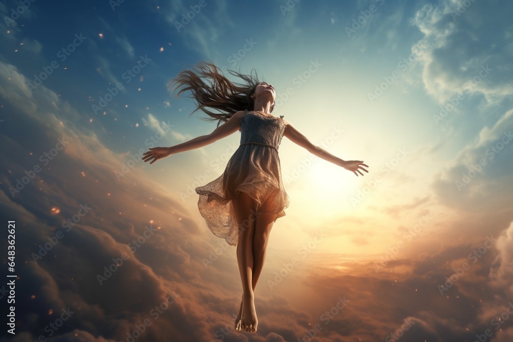 Generative AI : Freedom, way, and hope of women. Flying girl and the ...