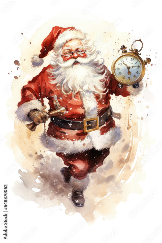 santa looking at his pocket watch vintage illustration isolated on a ...