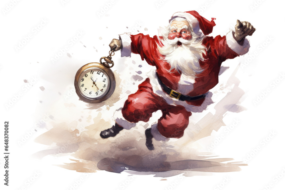 santa looking at his pocket watch vintage illustration isolated on a ...