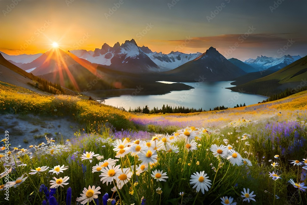 Produce an image that portrays the grace of a single daisy, standing ...