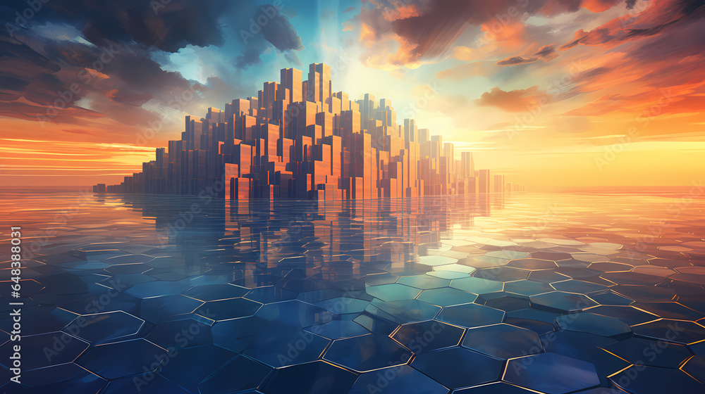 Hexagonal structures forming a tessellated landscape Stock Illustration ...